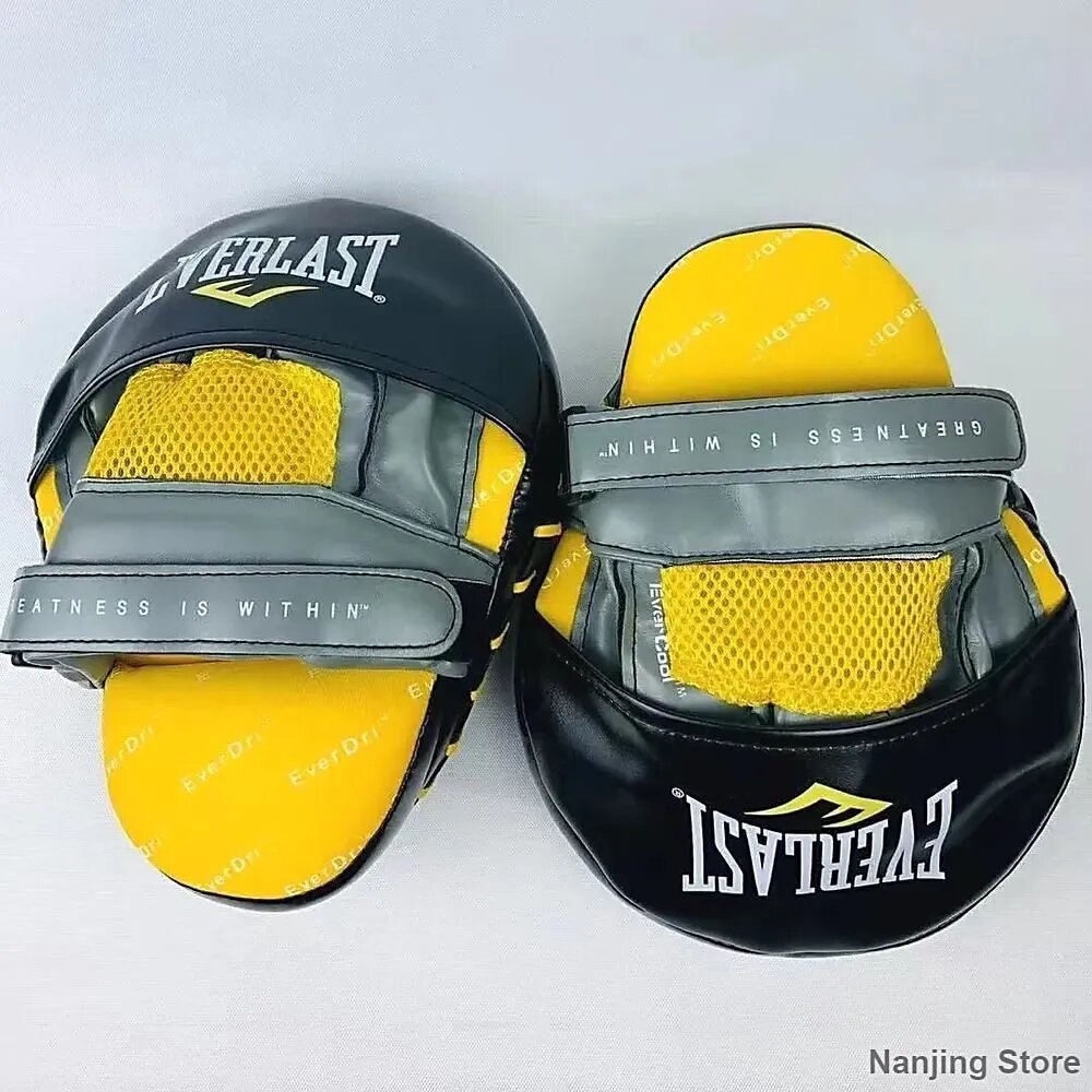 Everlast Лапы боксерские для тренировок, искусственная кожа, черно-желтые, размер 250*200*40 мм, пара