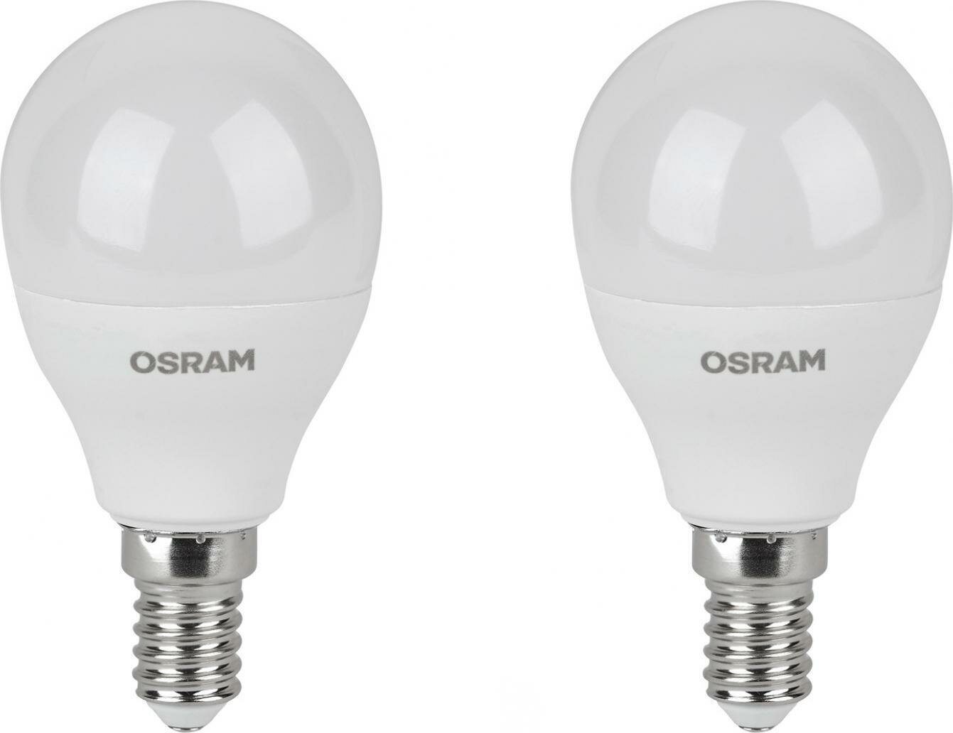 Светодиодная лампа OSRAM LED Value B40 7.5W эквивалент 75W 6500K 800Лм E14 шар (комплект из 2 шт)