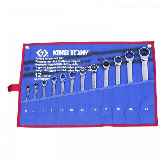 Набор комбинированных трещоточных ключей King Tony, чехол из теторона, 12 предметов, 8-24 мм 12112MRN