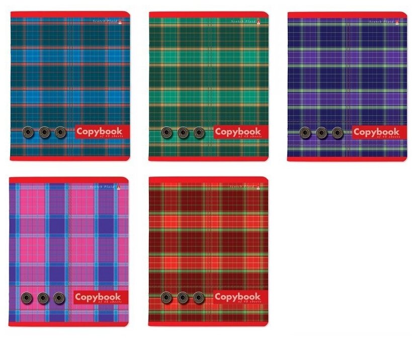Тетрадь общая Альт, А5 (165 х 203 мм), "шотландка" 48 л, клетка, Арт. 7-48-963, обложка в ассортименте, 5шт.