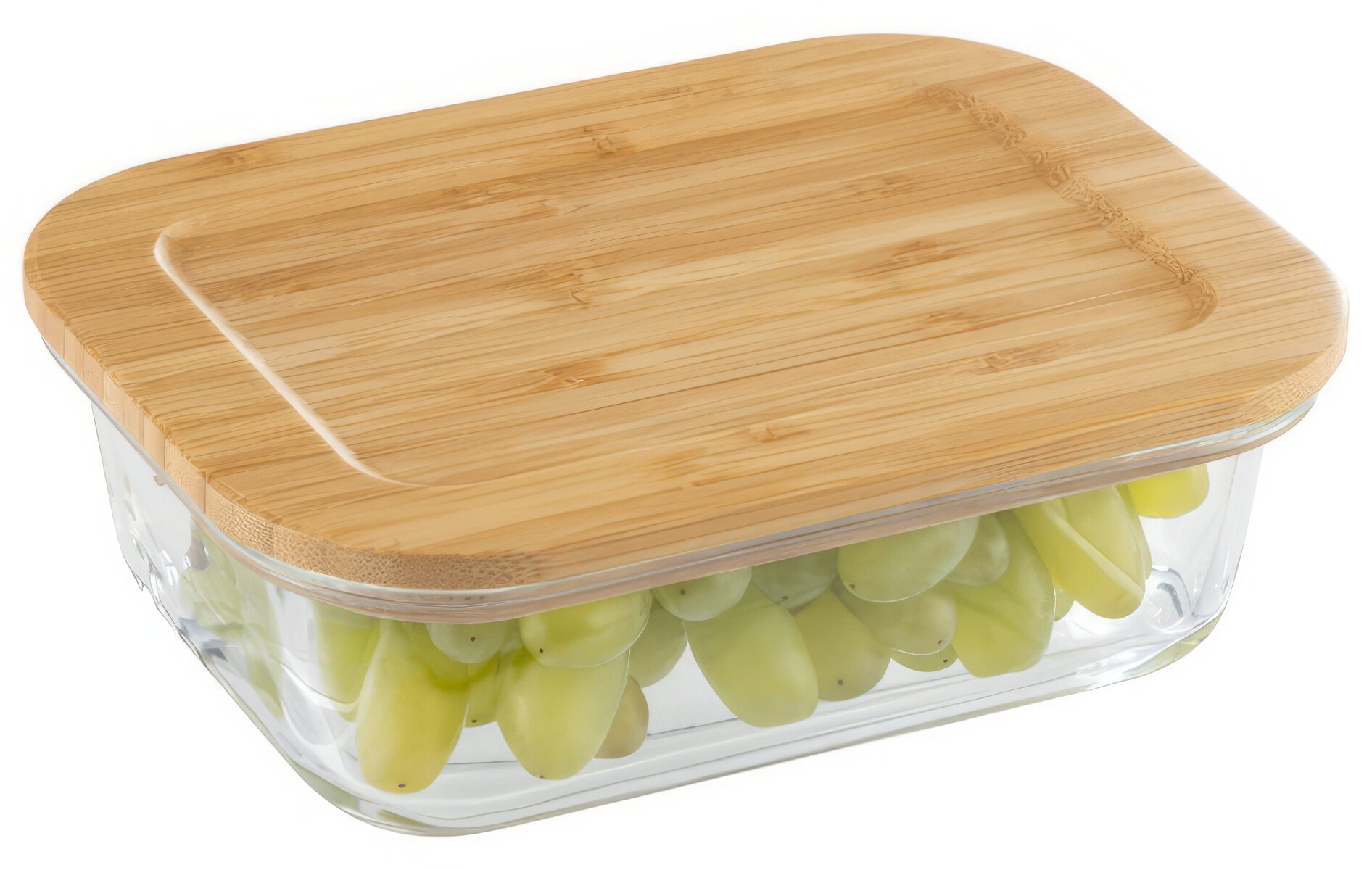 Контейнер для продуктов LEONORD Bambu 0,6л 17,6х13,2х6,1см прямоугольный жаропр. стекло, бамбук