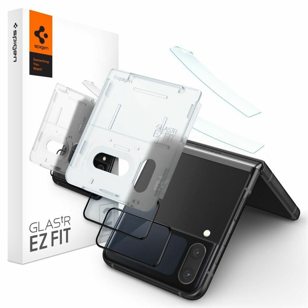 Защитное стекло Spigen на Samsung Galaxy Z Flip 4 (AGL05321) GLAS.tR Full Cover + Hinge Film 2 шт / Спиген стекло для Галакси Флип 4, прочное, олеофобное покрытие, прозрачное