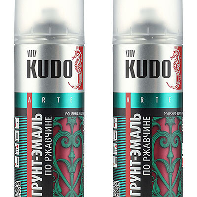 Грунт-эмаль аэрозольная по ржавчине Kudo белая матовая RAL 9003 520 мл (2 шт.)