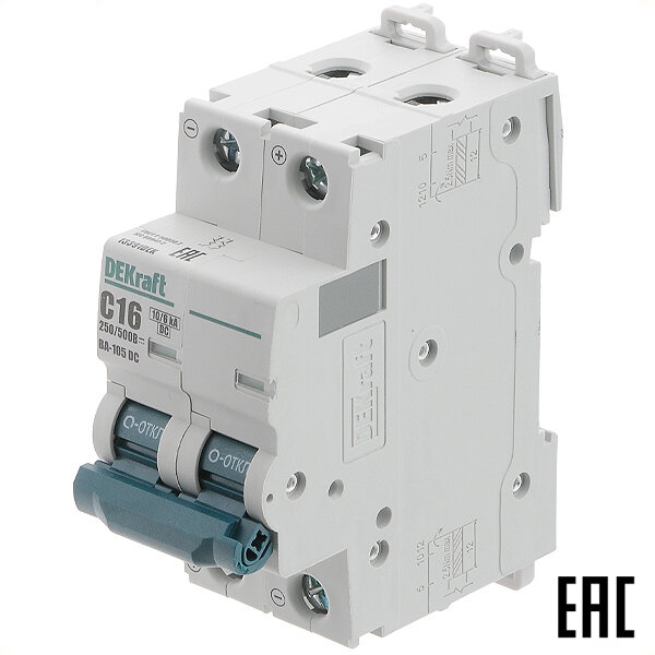 Автоматический выключатель C16А/2п/ 10кАна Din-рейку DEKraft ВА105-DC 13391DEK