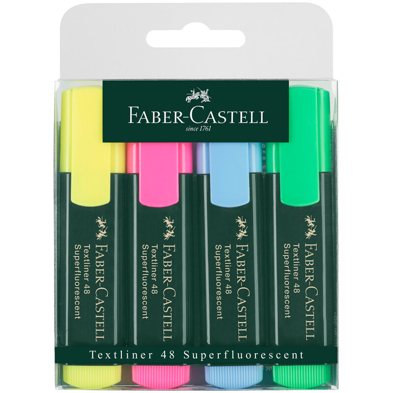 Набор текстовыделителей Faber-Castell "48" 04цв, 1-5мм, пластик. уп, европодвес
