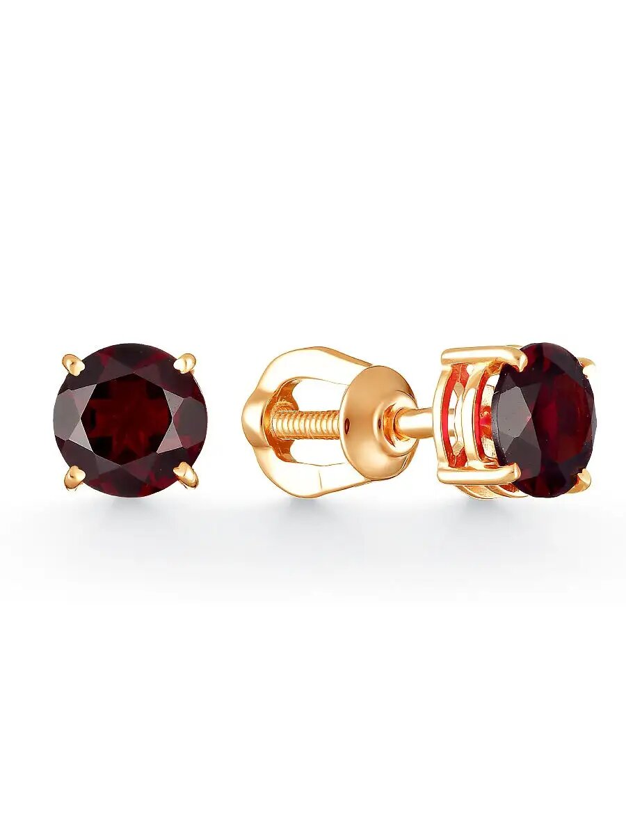Серьги пусеты, красное золото, 585 проба, гранат, бриллиант