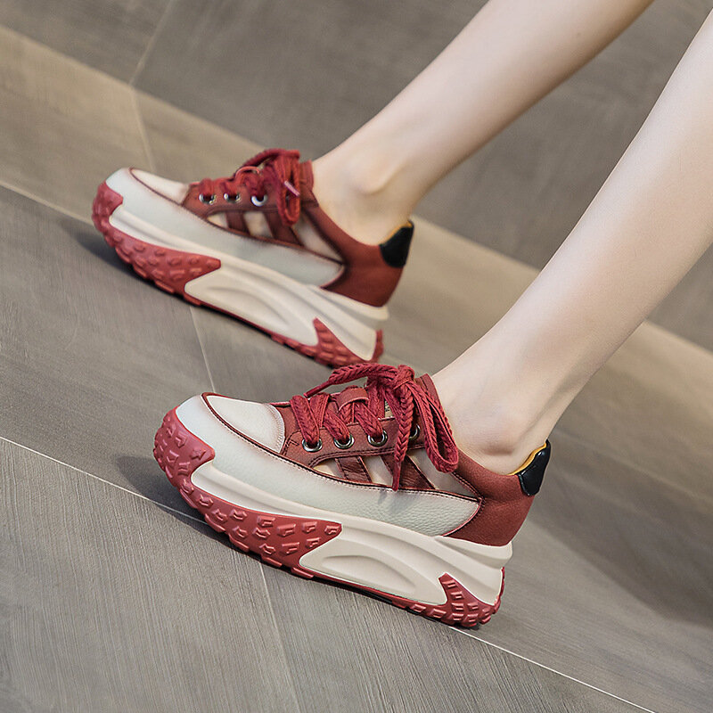 Женские кожаные туфли Daddy Shoes, лето 2025, новые, ретро, легкие, увеличивающие рост, повседневные, спортивные туфли на толстой подошве, женские сандалии