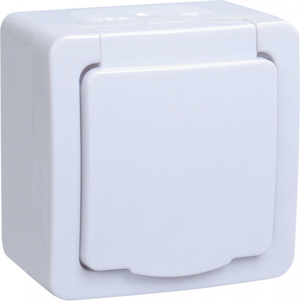 Розетка IEK 1-местная с з/к IP54 (цвет крышки: белый) гермес PLUS ERMP12-K01-16-54-EC