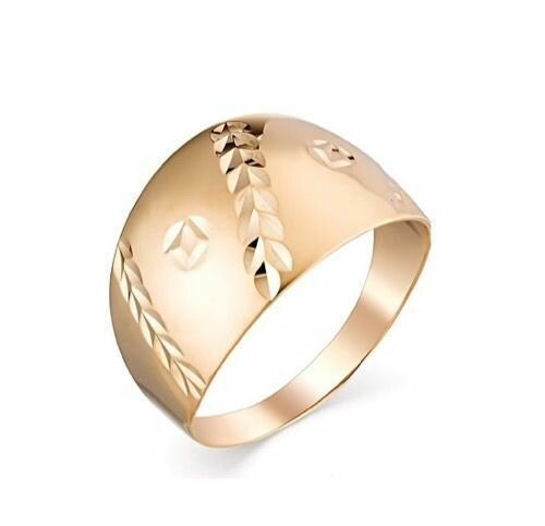 Кольцо широкое, красное золото, 585 проба, гравировка