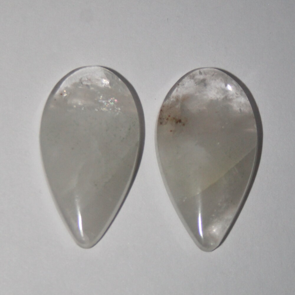 Коллекционные кабошоны кварц с включениями, пара, 29х15х3 мм, Урал«True Stones»