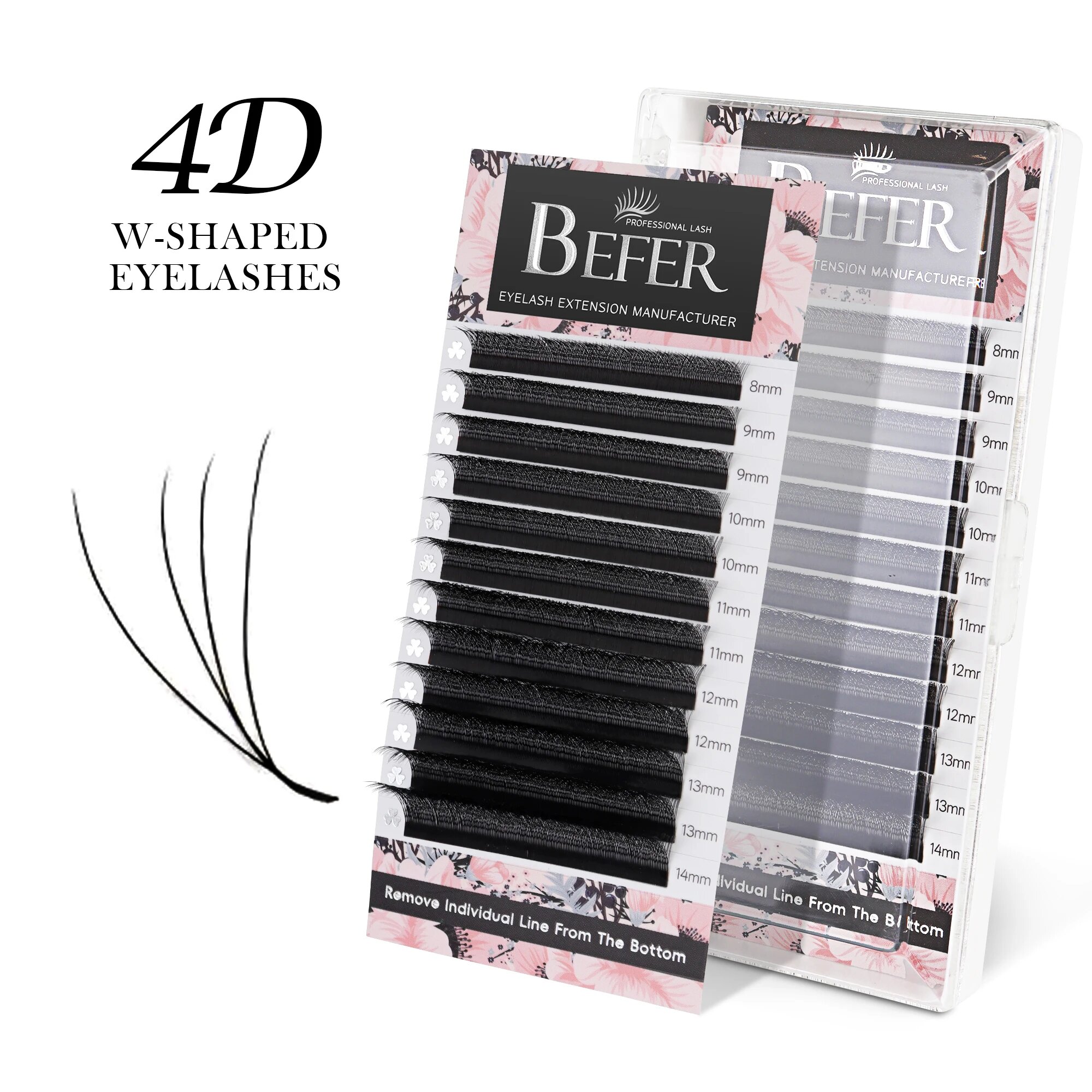 Befer 4D W-образные ресницы, 15 мм, D изгиб, черный