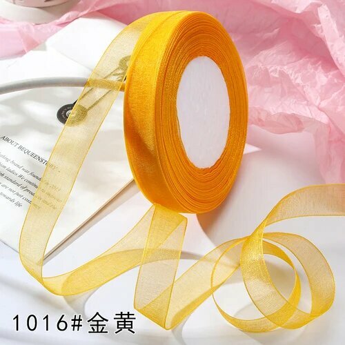 Лента органза мerylover 12-40 мм 50 ярдов Желтый, golden, 25mm organza