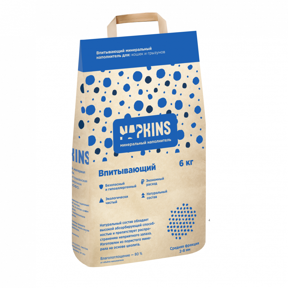 Napkins Впитывающий наполнитель для кошек (средняя фракция) (6 кг)