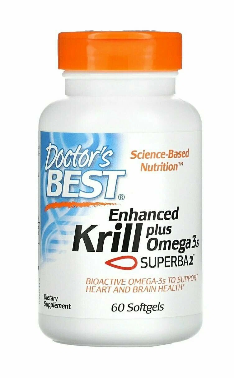 БАД Doctor's Best "Омега-3 из масла антарктического криля и рыб" ("Enhanced Krill plus with Omega 3s") 60 капсул Промаркирован в системе "Честный знак"