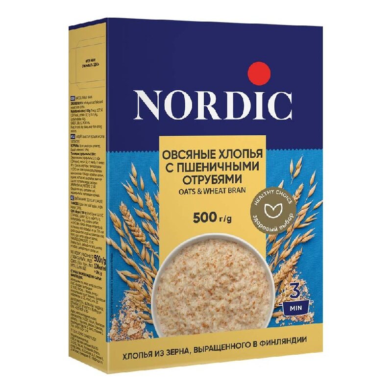 Хлопья NORDIC OATS & WHEAT BRAN овсяные с пшеничными отрубями /картон/ 500г