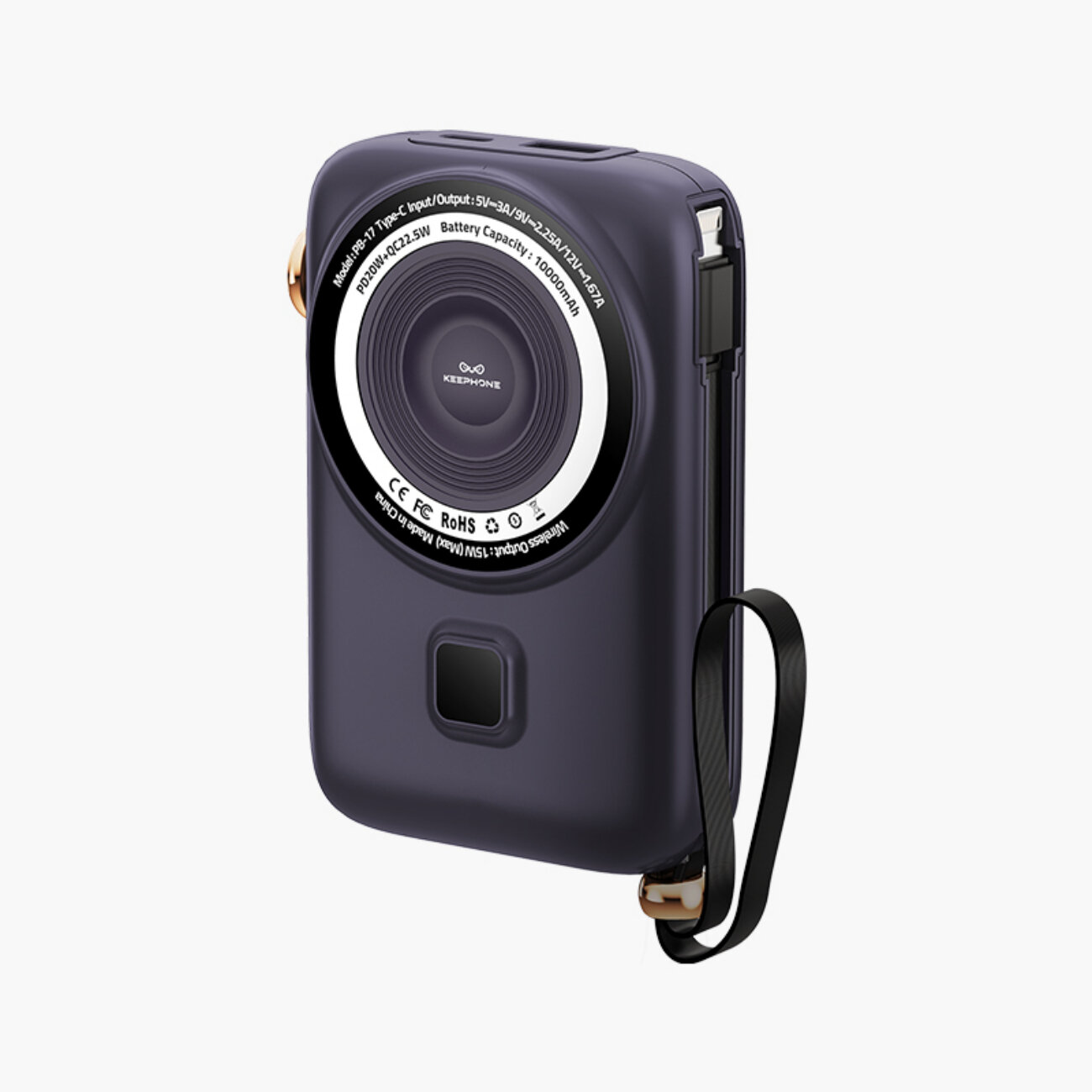 Беспроводной блок питания KEEPHONE Rapid Power / Повербанк с кабелем lightning / Быстрая зарядка 10000 мАч — Синий