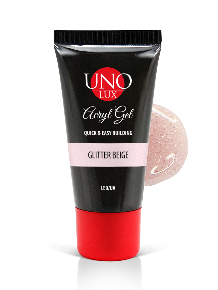 Акриловый Гель UNO LUX Glitter Beige, моделирующий, для ногтей, 30 мл