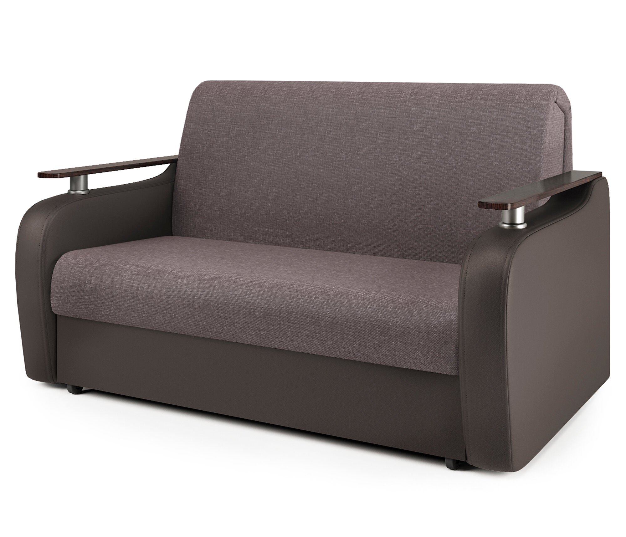 Диван-кровать Шарм-Дизайн Гранд Д 160х194 см, диван раскладной, аккордеон, прямой, рогожка латте и экокожа шоколад