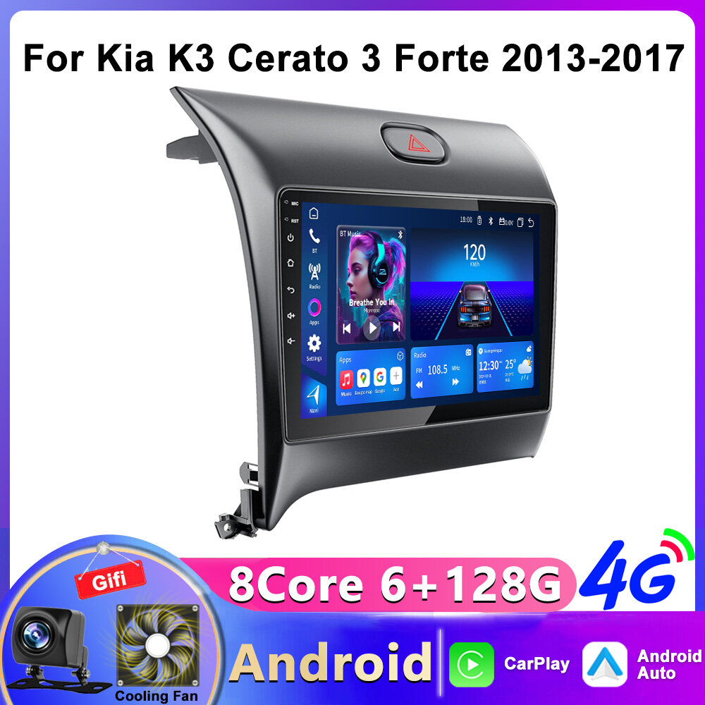 Автомагнитола Kia Cerato 3 YD 2013-2017, Android 13,6+128ГБ магнитола Киа Серато 3, QLED экран с разрешением 1280*720, DSP, + Переходная рамка