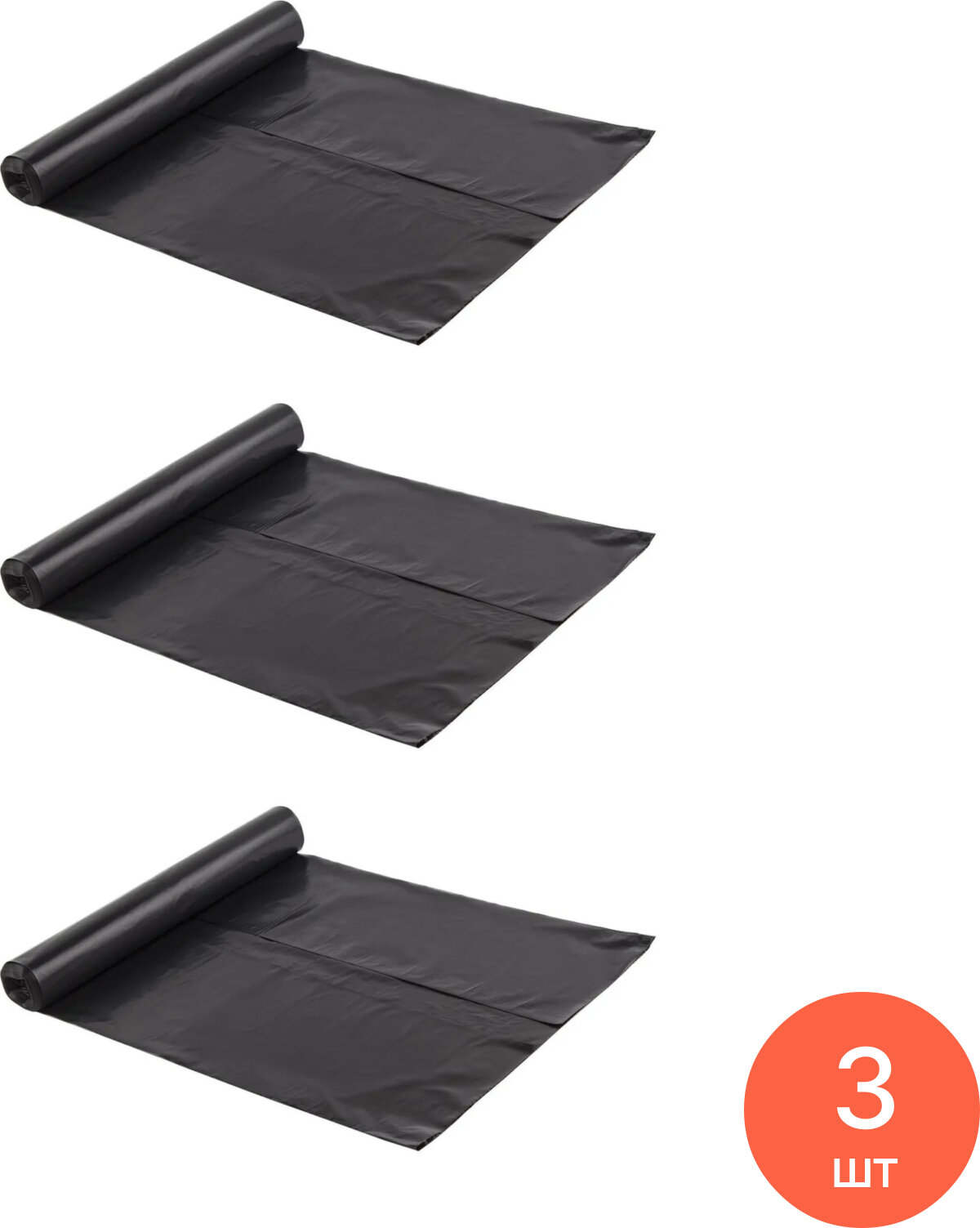 Мешки для мусора Идеал Стройка повышенной прочности, из ПВД, черные, 120л, в рулоне 10шт. / хозяйственные товары (комплект из 3 шт)