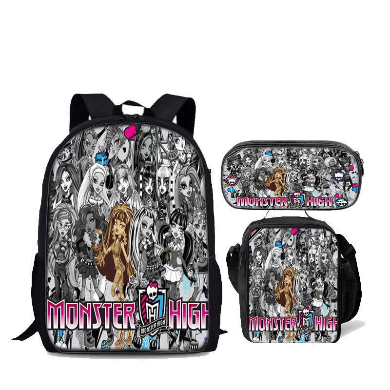 Школьная сумка Monster High с героями мультфильмов, 17-дюймовый комплект из трех предметов, набор рюкзаков большой вместимости для старшеклассников эльфа