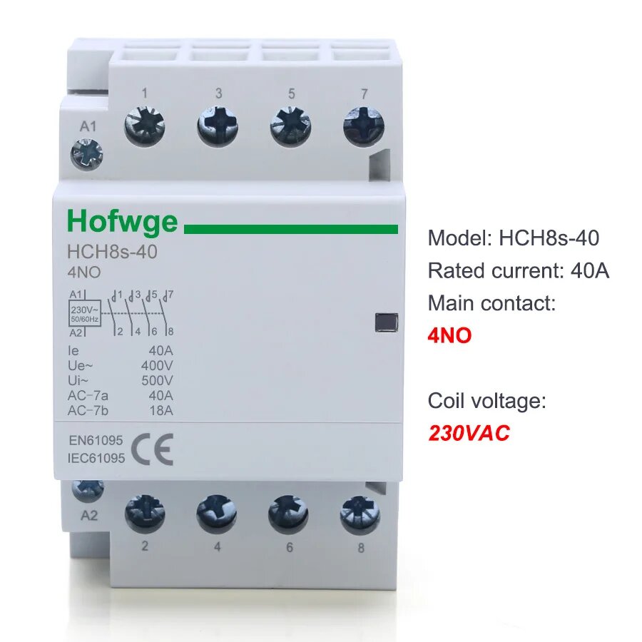 HOFWGE HCH8s-63 Модульный контактор 63А 4P 40A 4NO AC230V