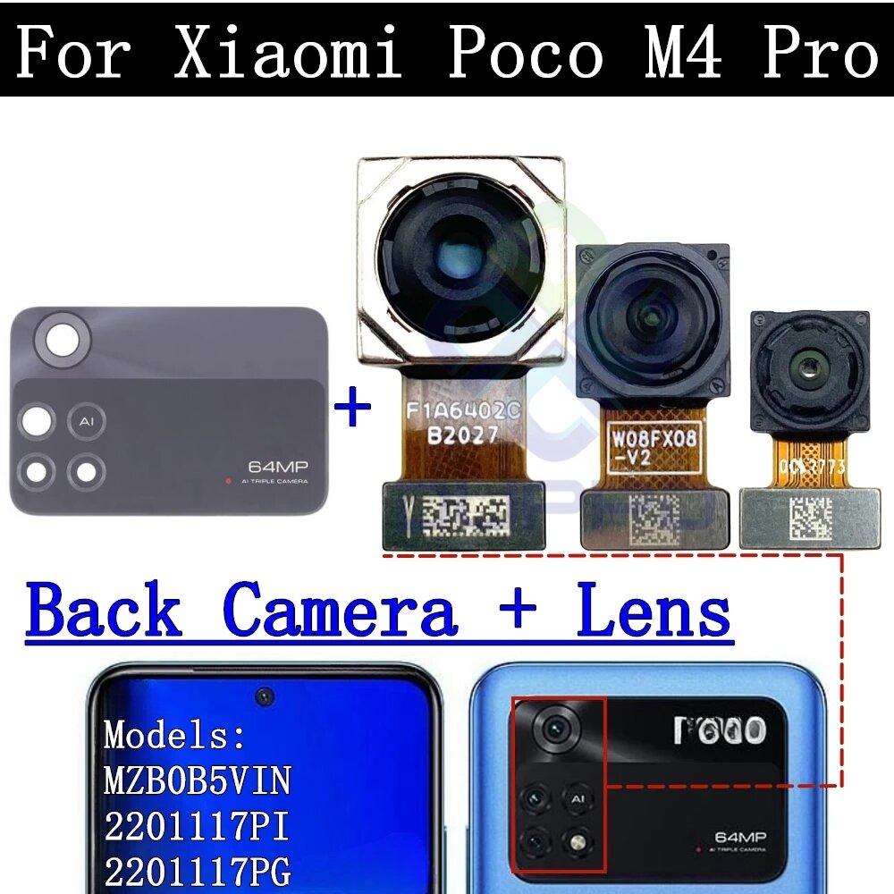 Модуль задней камеры гибкий кабель для Xiaomi Poco M4 Pro M4Pro Передняя селфи PocoM4pro Black Lens