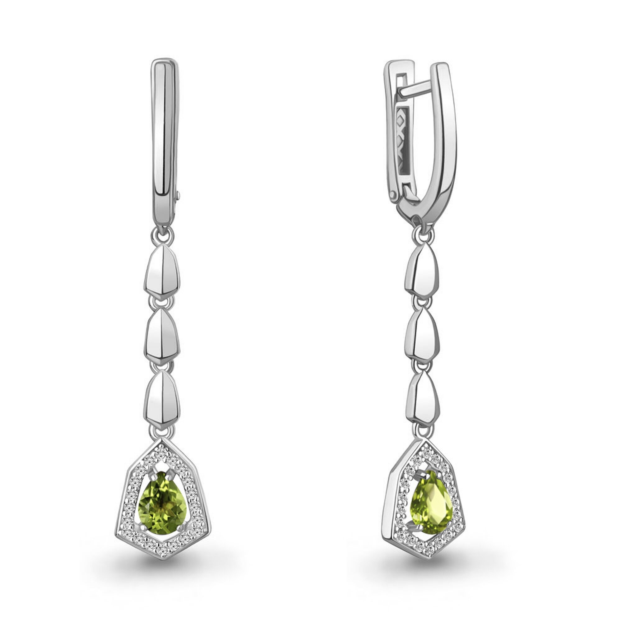 Серьги Diamant online, серебро, 925 проба, родирование, хризолит, фианит