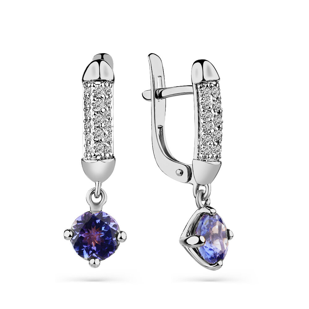 Серьги, белое золото, 585 проба, танзанит, бриллиант
