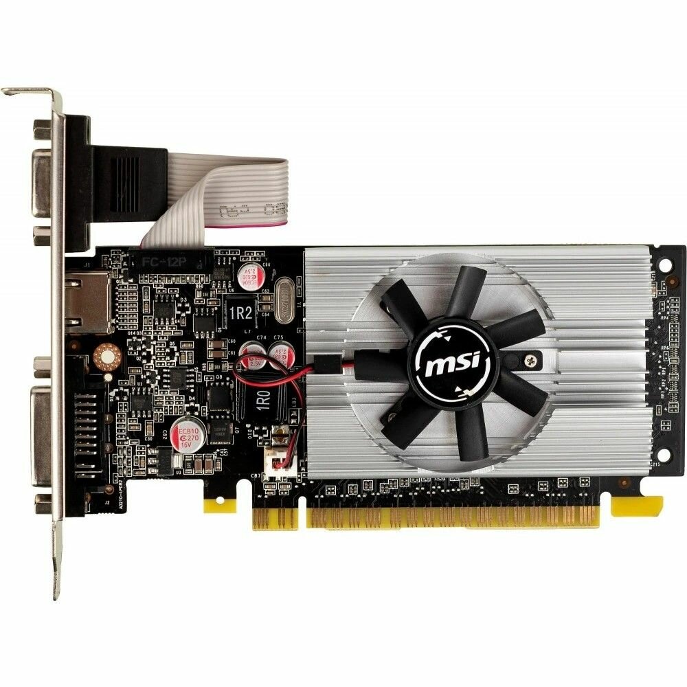 MSI Видеокарта GeForce 210 1 ГБ DDR3 64 бит 460 МГц PCI-E 2.0 HDMI х 1, DVI х 1, VGA х 1 (N210-1GD3/LP)