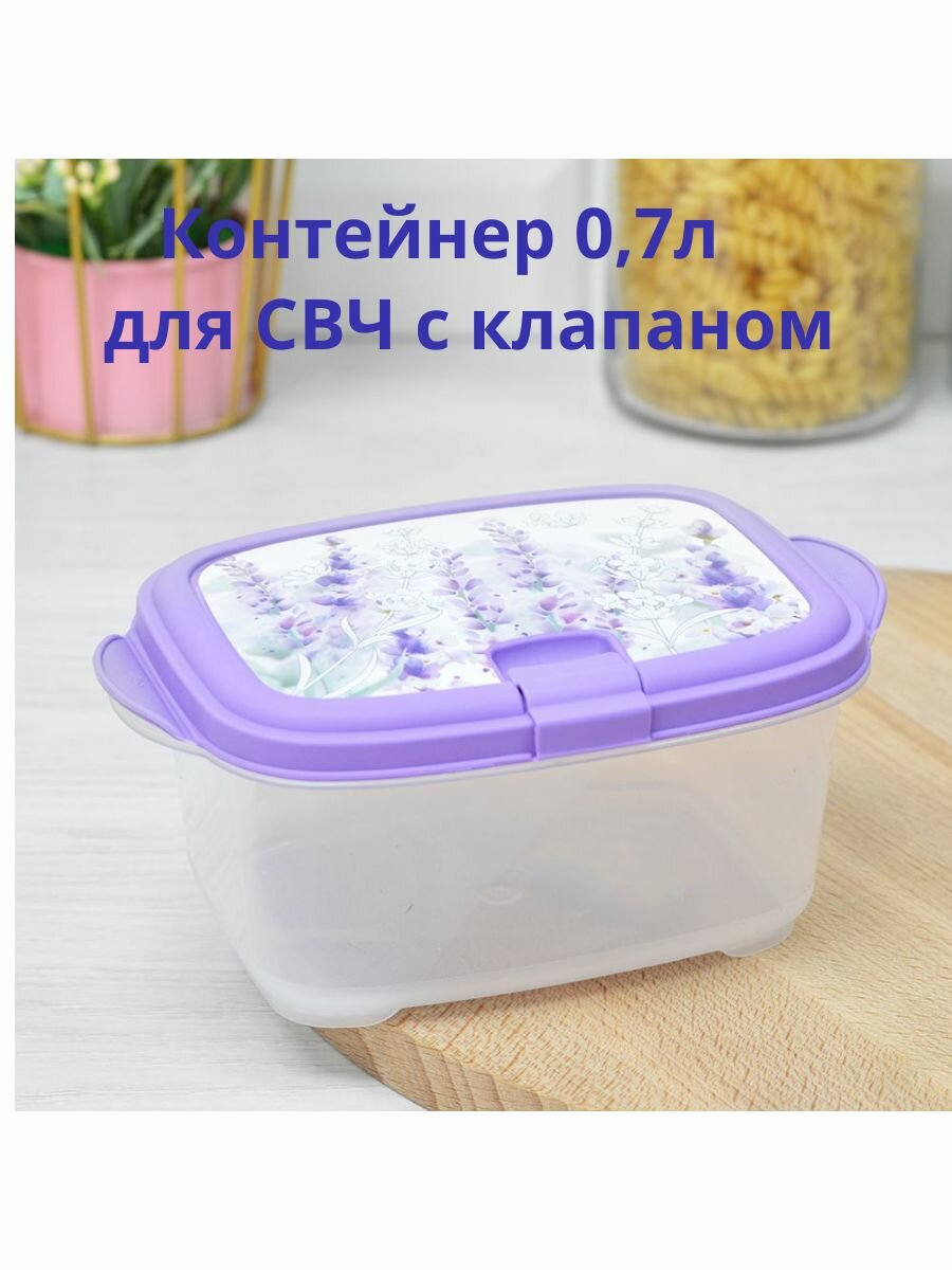 Контейнер "Lavender", для СВЧ, с клапаном, 0.7л, пищевой пластик, разноцветный