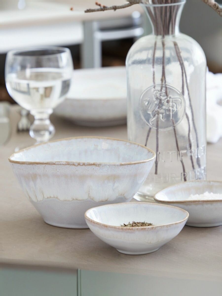 Тарелка глубокая, салатник, голубая кайма Costa Nova "Brisa Ria Sal" 1 шт, 15.5Х12 см, 450 мл. Ударопрочная, профессиональная керамика. Португалия