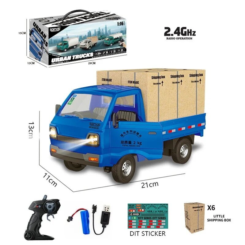 Радиоуправляемый грузовик RC Cars 1/16 Scale 2.4G Mini Cargo Truck с подсветкой, управляемый дистанционно, для дрифта и гонок, электрическая модель автомобиля, игрушка, подарок для детей.