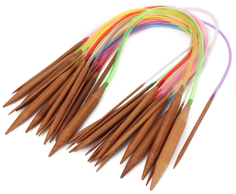 Многоцветные вязальные спицы из бамбука с пластиковыми трубками, 2-10 мм, набор из 18 шт.