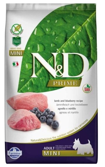 Корм сухой для собак Farmina N&D Adult Mini для взрослых собак беззерновой, ягненок с черникой 800 г
