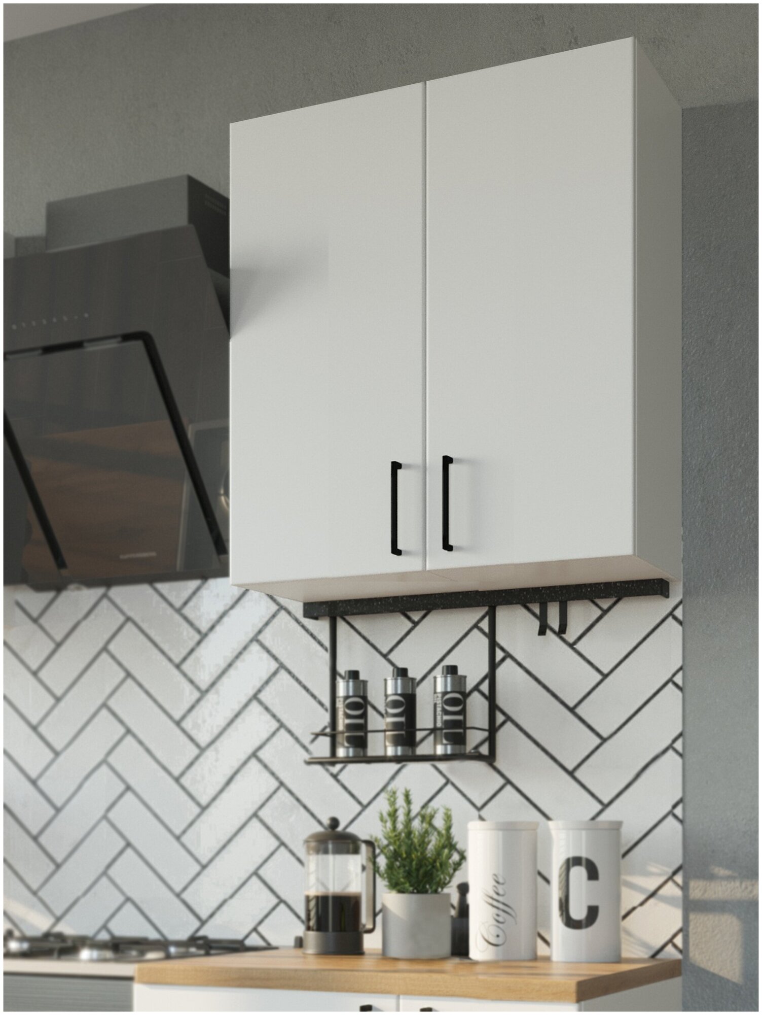 Шкаф навесной для кухни с полками, двухдверный , цвет "Белый" ширина 60 см, ЛДСП