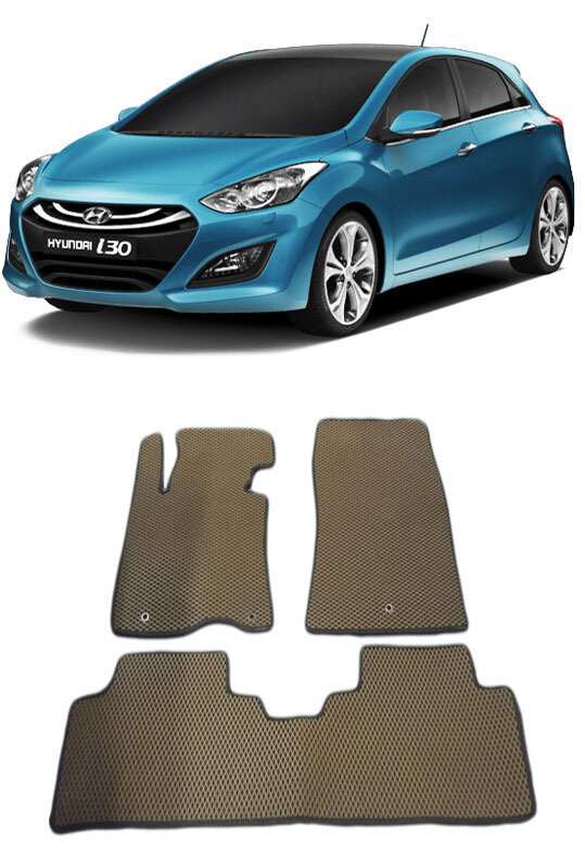 Ева коврики Hyundai i30 2012 - 2017/ Ева ЭВА сота/ цвет Черный c красной окантовкой / EVA Smart / коврики в салон автомобиля Хёндай