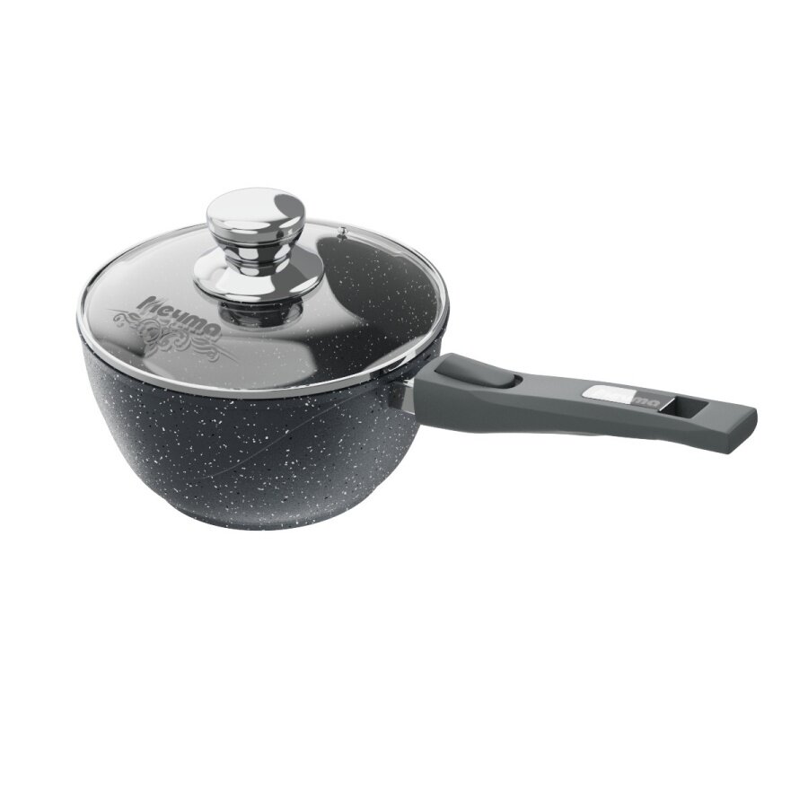 Ковш алюминиевый 1,2 литра с антипригарным покрытием со съемной ручкой, стеклянная крышка