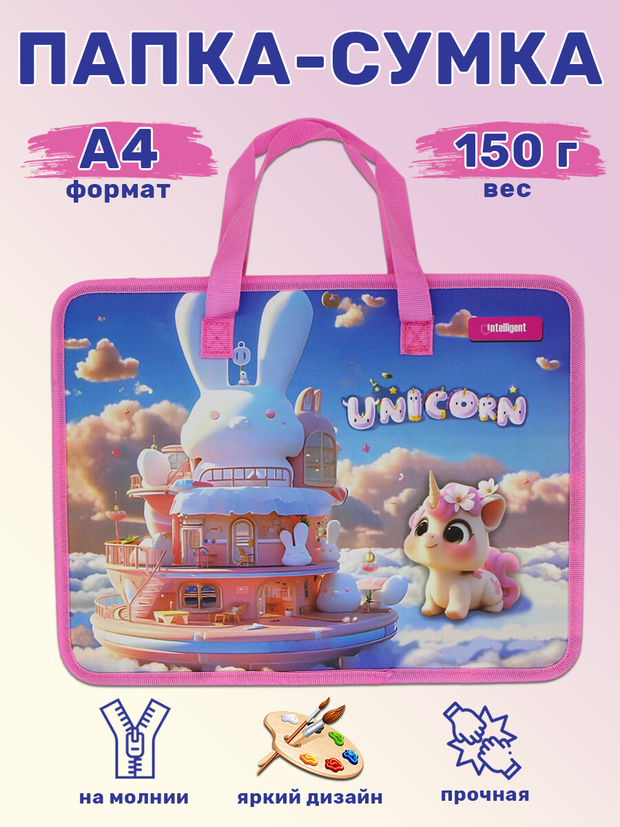 INTELLIGENT Папка для творчества А4 "Единорог" пластиковая