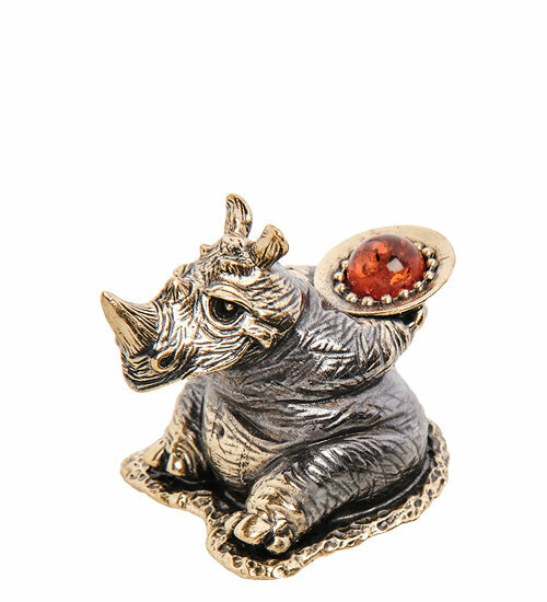 Фигурка Носорог праздник (латунь, янтарь) AM-3211 113-709945