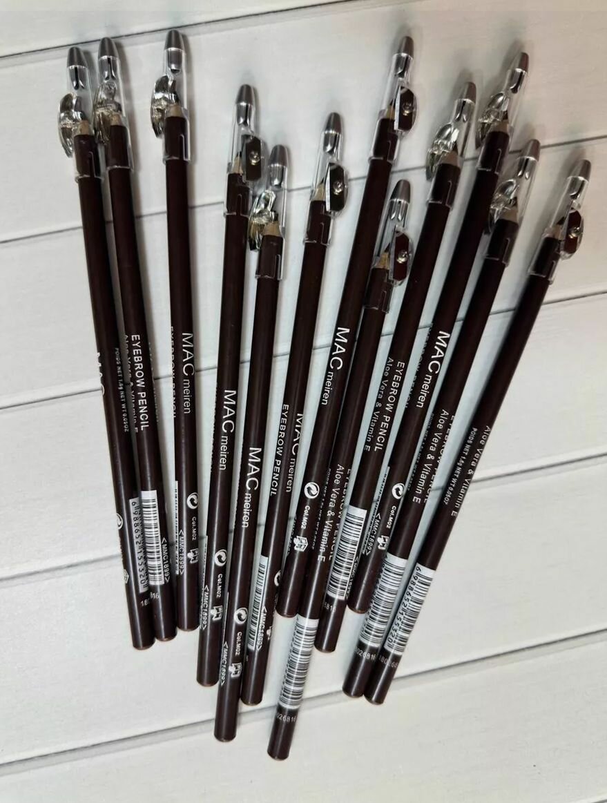 Набор карандаш с точилкой мак коричневый для глаз и бровей, 12 шт.