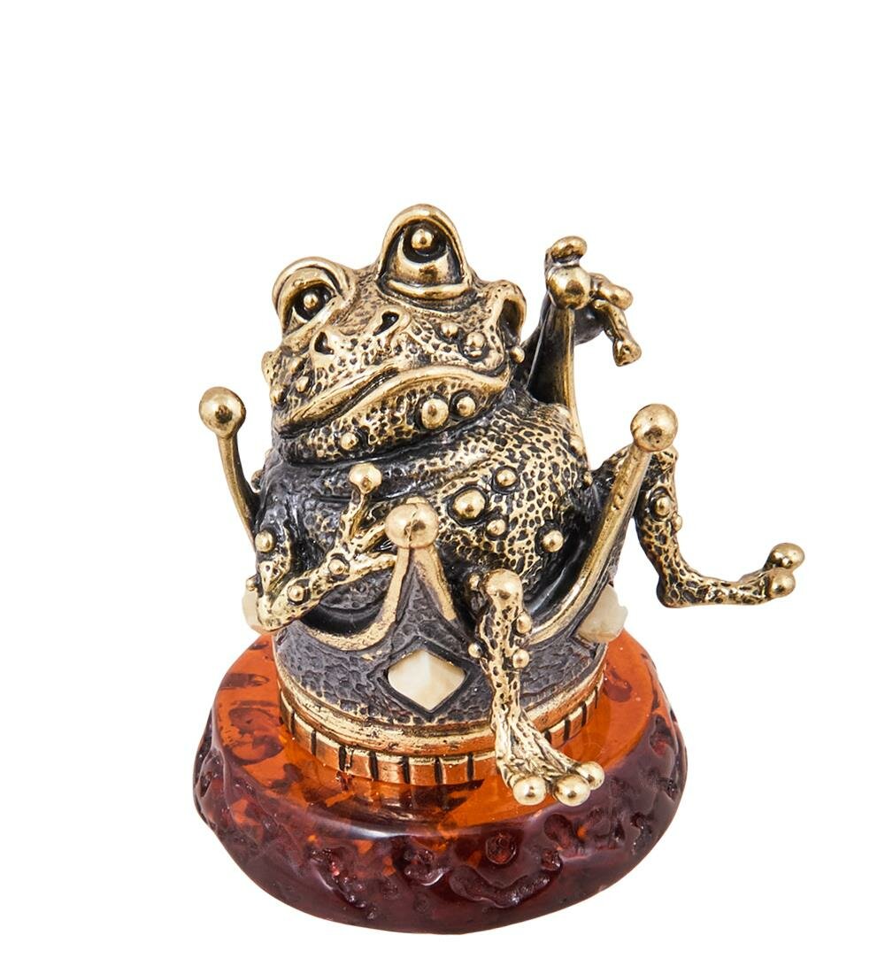 Фигурка Лягушка-Царевна Все удалось (латунь, янтарь) A2186319 Народные промыслы, бронзовый