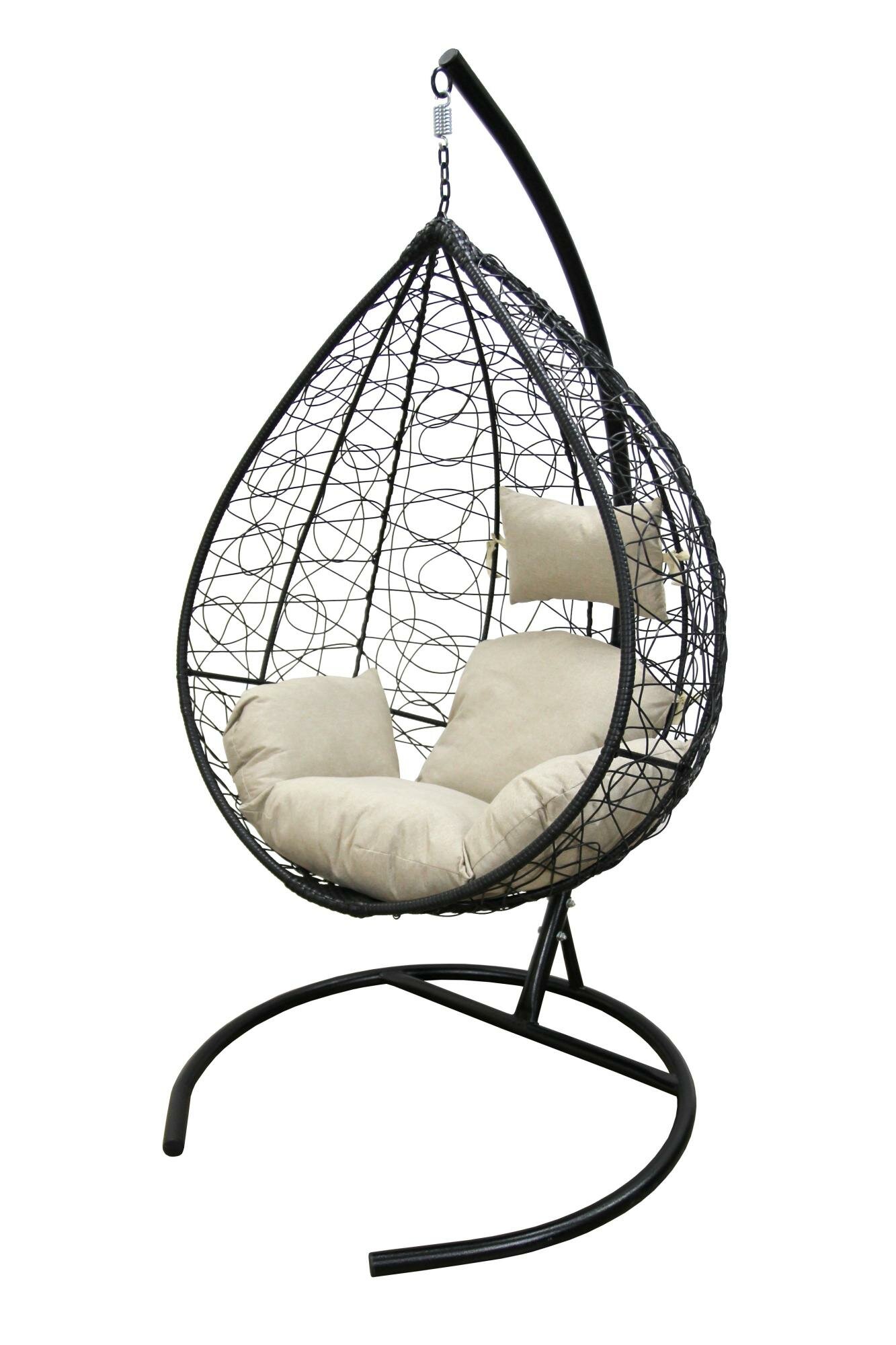 Кресло подвесное Сфера арт. CN800-2024 (стойка+основание. черн, корзн. черн, подуш. беж. 3уп.(М))