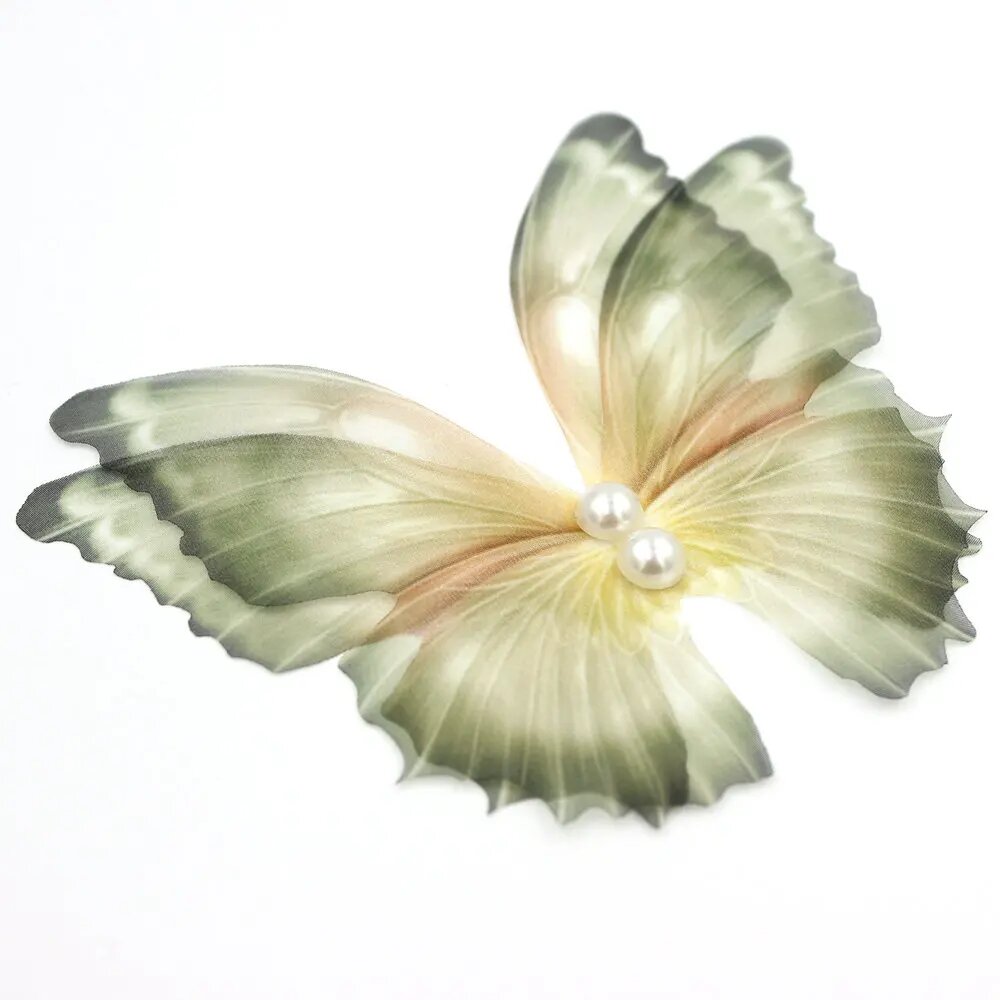 Бабочки из органзы с жемчугом, 10 шт. Белый, C01