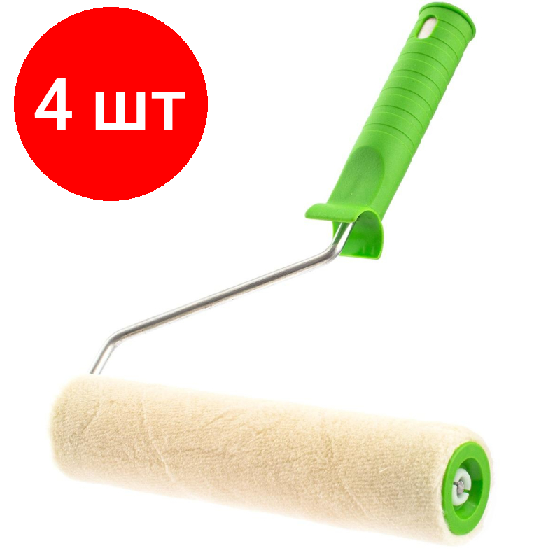 Комплект 4 штук, Валик 200 мм D=36 мм с ручкой 6 мм полиакрил, шерсть Велюр Сибртех 80134