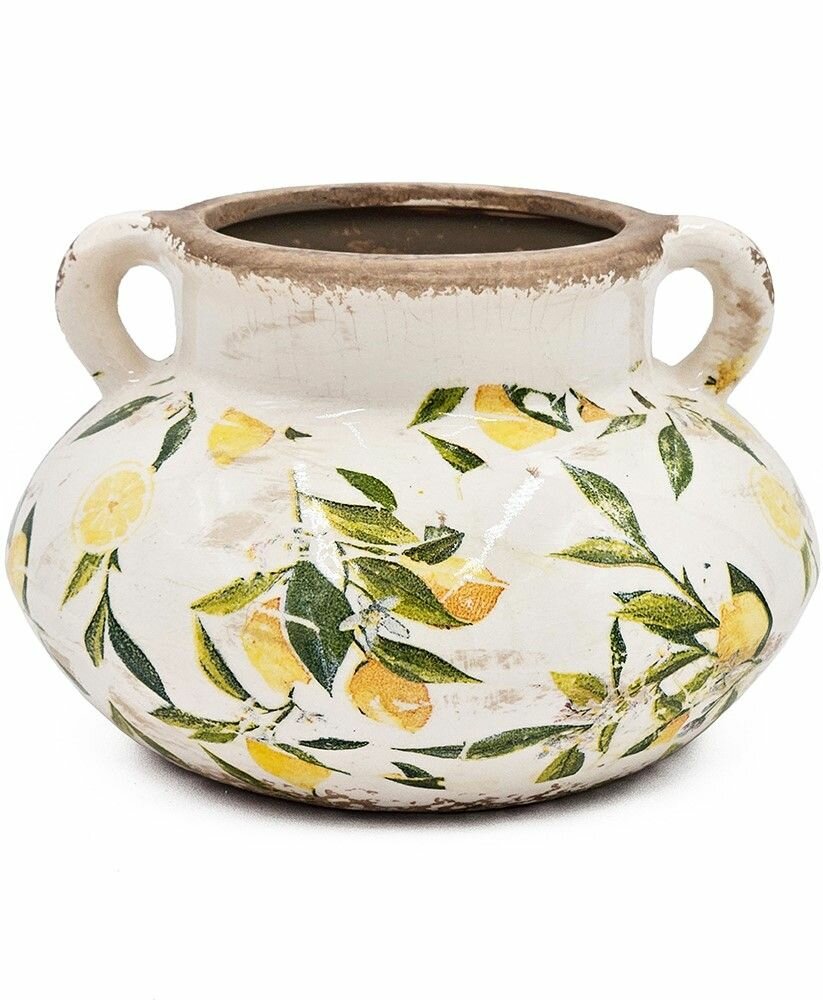 C5614 Ваза настольная с лимонами 21х21х13см, керамика, бежевая, Glasar