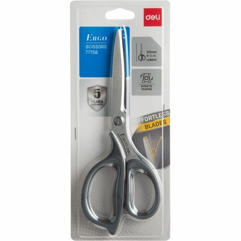 Deli Ножницы E77758 офисные, пластиковые, сталь, блистер, 210 мм