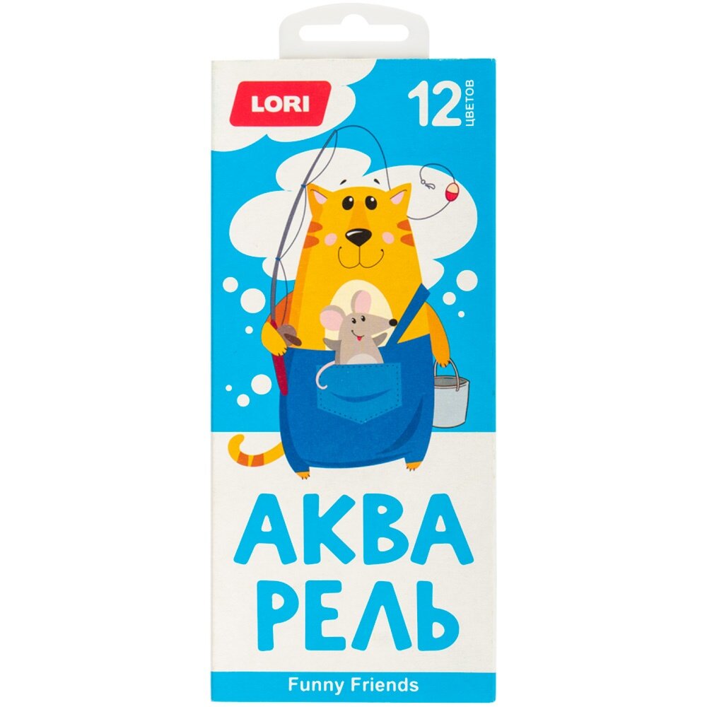Акварель LORI "Funny Friends", 12 цветов, с кистью (Алф-002/01)