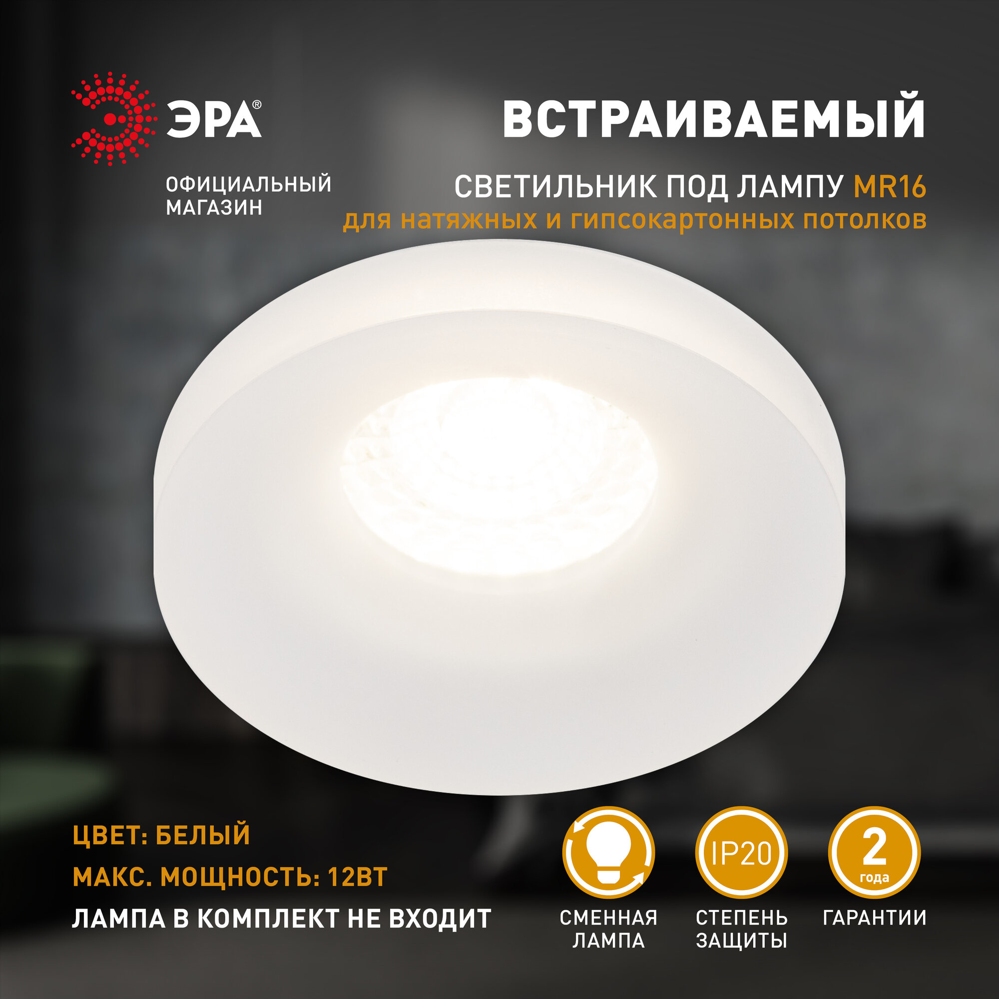 Светильник встраиваемый ЭРА DK94 ICE точечный софит под лампу GU5.3 12Вт