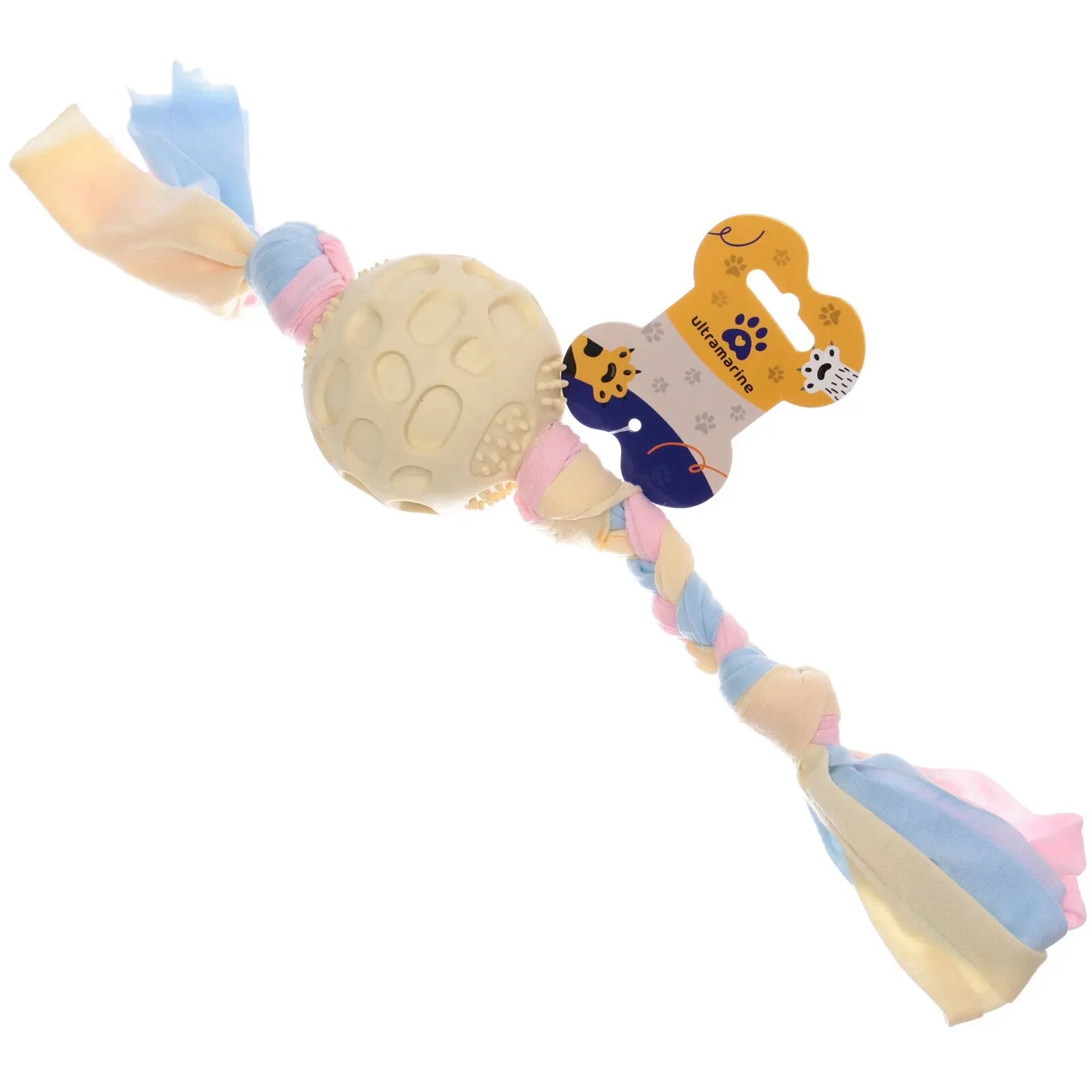 Мяч-канатик для собак «беги лови», резина и полиэстер, желтый, 38х7,5 см, укрепление зубов